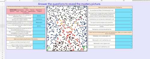 Digital Science Pixel Art Mystery Picture Types of Rocks Google | TPT