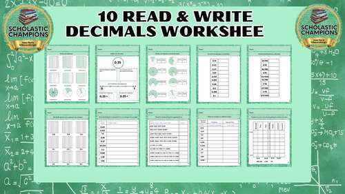 READING & WRITING DECIMALS-5th/6th Middle School Math Worksheets