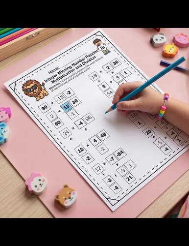 Integer Missing Number Puzzles Multiplication Division Grades 6-7 ...
