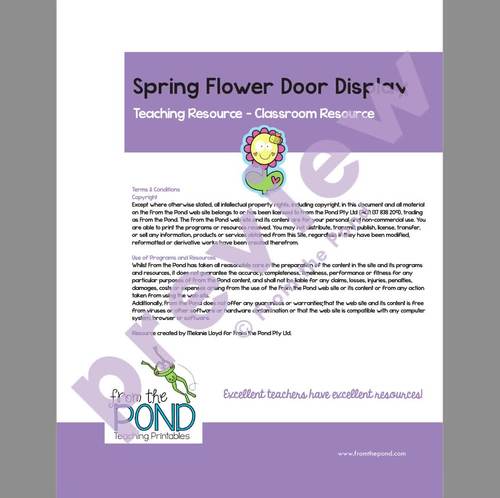 Spring Flower Classroom Door Display or Bulletin Board by From the Pond