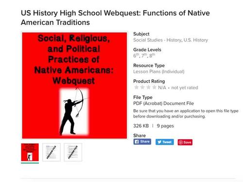 US History High School Webquest: Functions of Native American Traditions