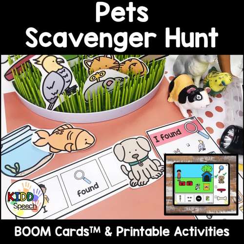 Preschool Speech Therapy Pets BOOM Cards Printable Activities Scavenger ...