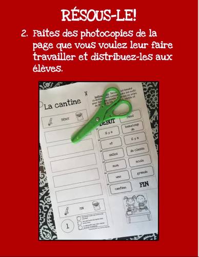 French Reading Cut and Paste Solve The Sentence | TPT