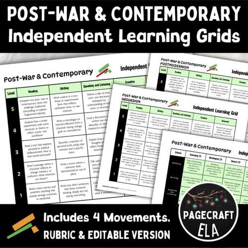 Post-War and Contemporary Lit Independent Study Grids of Activities ...
