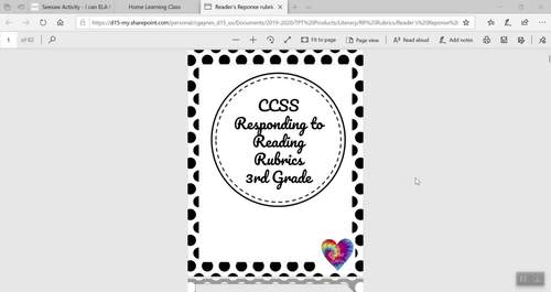 3rd Grade CCSS Reader's Response Rubrics (Distance/In Class) by ...