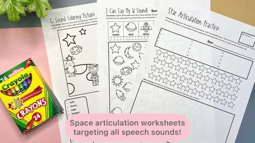 No Prep Space Themed Articulation Worksheets and Activities for Speech ...