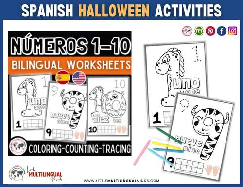Spanish Halloween Activity: Spanish Alphabet Practice, Numbers in Spanish