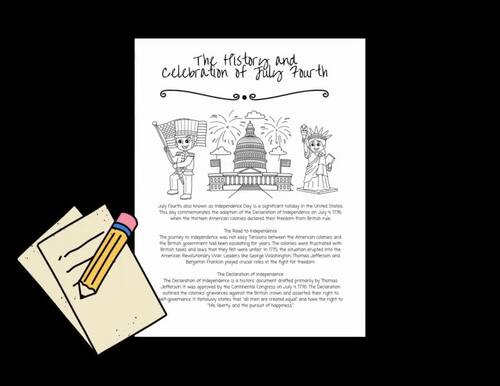 History and Celebration of July Fourth Reading Comprehension Worksheet ...