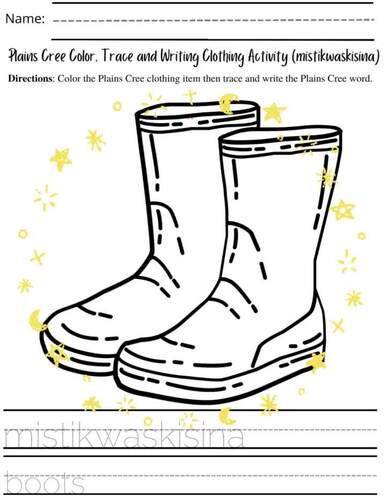 Plains Cree Clothing Items Coloring, Tracing and Writing No Prep