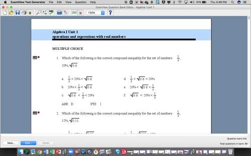 Examview test bank (operations with real numbers bank) by mathbythemoon