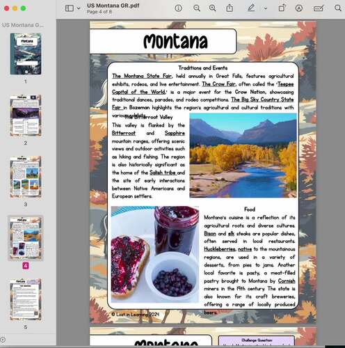 Montana || US States || Information Text Close Reading Comprehension