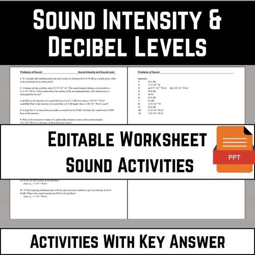 Editable Sound Intensity & Decibels: PPT + PDF Physics Worksheet