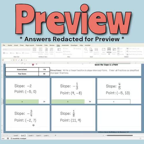 Slope-Intercept Form Self-Checking Digital Activity for Writing Linear ...