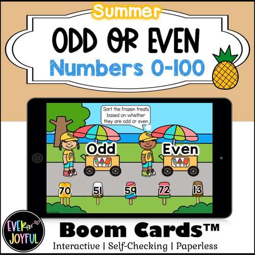 1st Grade Summer Math Boom Cards™ Odd or Even 0-100 by Ever Joyful