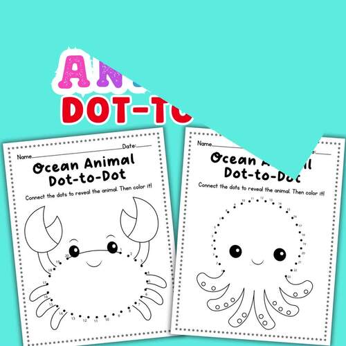 Connect the Dots, Dot to Dot Ocean Animals Worksheet Kindergarten First ...