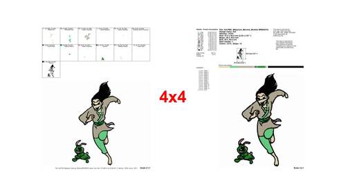 Mulan-inspired cartoon girl and happy dog running embroidery designs ...