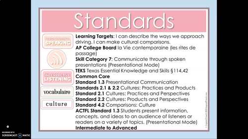 French Driving Presentational Speaking Performance Task Culture Comparison