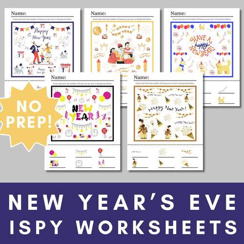 New Year's iSpy Printable Worksheets by Jenny Marie | TPT