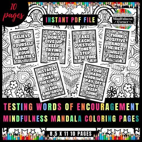 Testing Words of Encouragement Mindset Mindfulness Mandala Coloring Pages