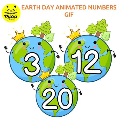 Earth Day Clipart Animated Numbers | Math | Gif Clipart by Miau clipart