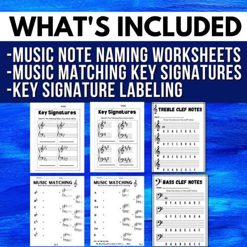 Sub Music Teacher Bundle → Printable Music Note & Key Signature Worksheets