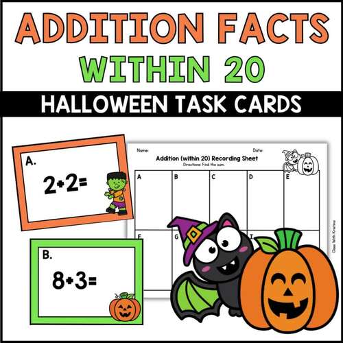 Halloween Basic Addition within 20 Fact Fluency Scoot Game Task Cards ...
