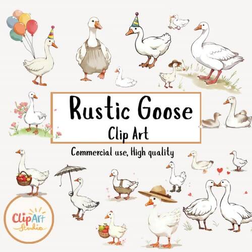 Rustic Goose Clip Art. Farm animal Goose. Clip art studio - Set of 44