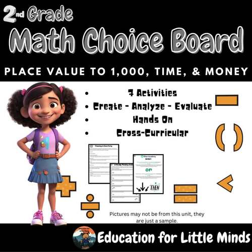 2nd Grade Math Choice Boards - Place Value to 1,000, Time, & Money