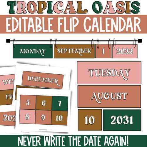 Tropical Flip Calendar for Classroom / Calendar Display for Classroom
