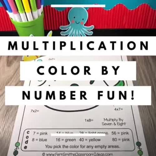Ocean Color By Number Multiplication by Fern Smith's Classroom Ideas