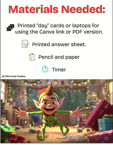 12 Days of Elf-Mess Math Escape Room | 5th Grade | Christmas Activity