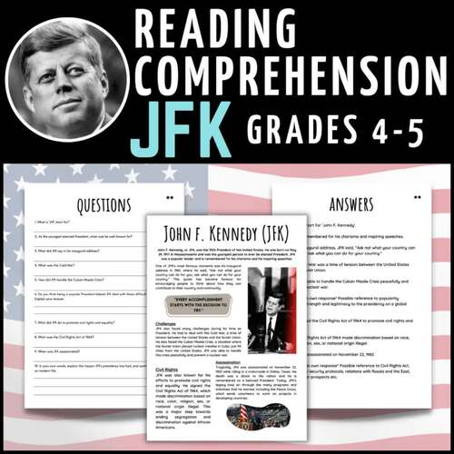JFK Reading Comprehension Packet 4th/5th Grade #ny$1deals by Organised ...