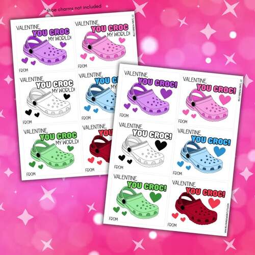 Valentine's Day Shoe Charm Cards, Valentine Class Exchange Tags, Non-Candy