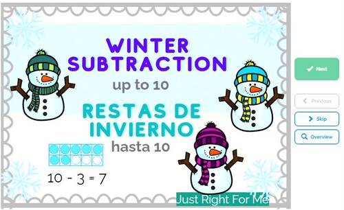 Winter Subtraction up to 10 BOOM CARDS by Just Right For Me | TPT