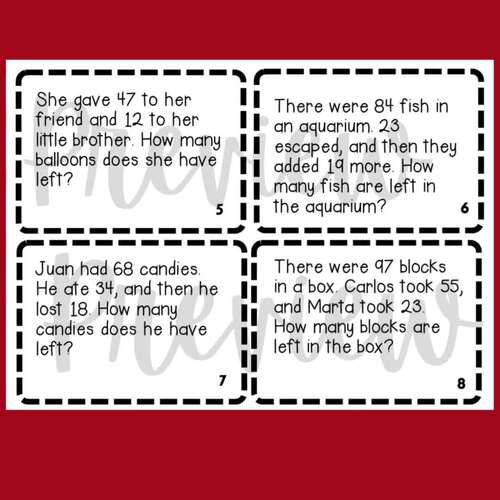 Subtraction Two-Digit Word Problems Task Cards by Bilingual Teaching ...