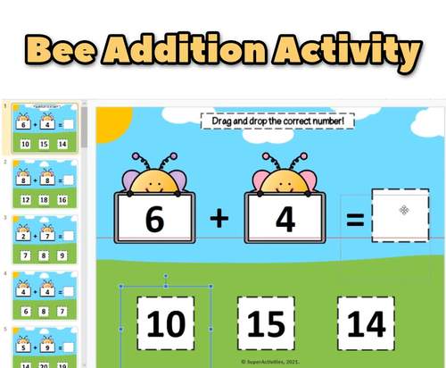 Bee Addition to 20 Activity, Spring Google Slides, Spring Digital Centers
