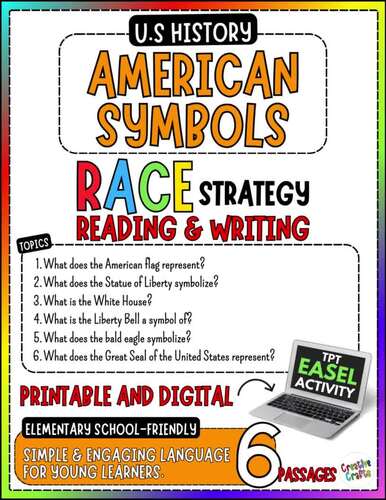 American Symbols RACE Writing & Reading Passages | U.S History Task Cards