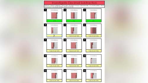 Subtract Decimals Using Models Printable and Digital Activities 5.NBT.7