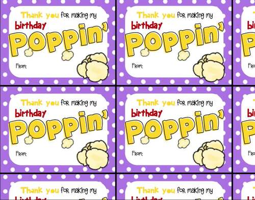 Popcorn Birthday Thank You Gift Tag- Thank you for making my birthday ...