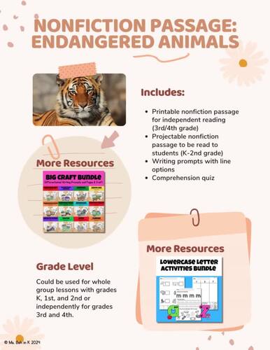 Endangered Animals (Nonfiction Passage, Writing Prompts ...