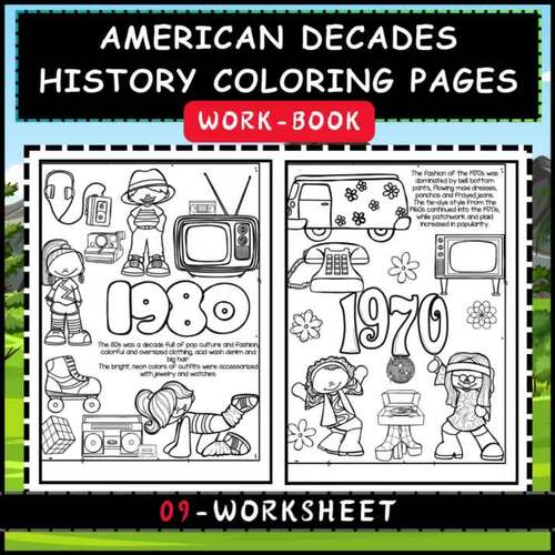 American Decades History Coloring Pages by Lib Anatomy school | TPT
