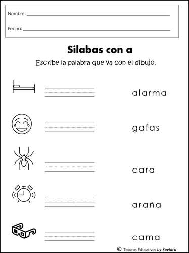 Sílabas con la vocal a - Refuerzo lectoescritura by Tesoros Educativos