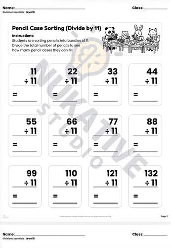 Division Facts 11, 12 Worksheets | No Prep Math Practice Gr 3-4 (L6)