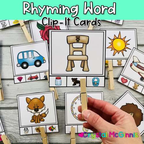Rhyming Clip It Cards Literacy Center (Plus 32 Whole Group Bonus Pictures)