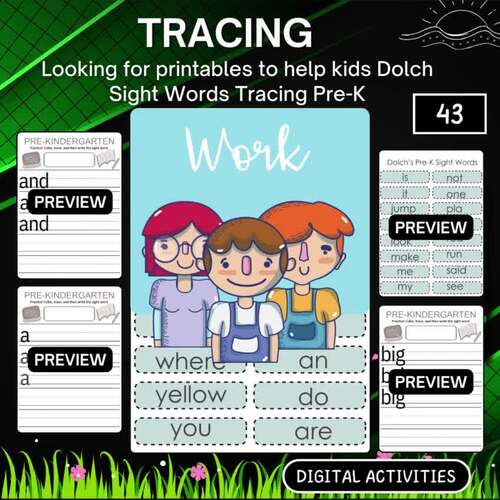 Dolch Sight Words Tracing Pre-K color & black-W by GLD Worksheet Kids