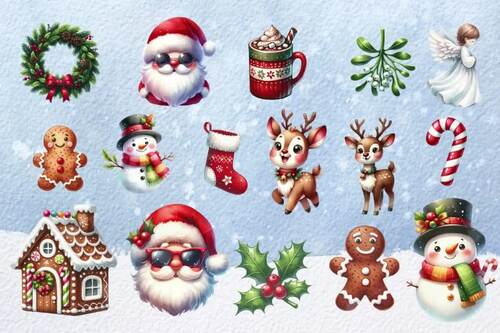 40 Png Cute Christmas ornaments watercolor, transparent background