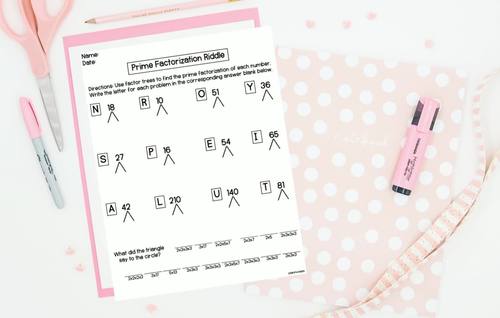 Prime Factorization Riddle Activity 5th 6th Grade by Mint for Math