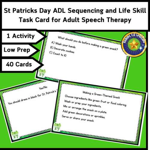 St Patricks Day ADL Sequencing and Life Skill Task Card for Adult ...
