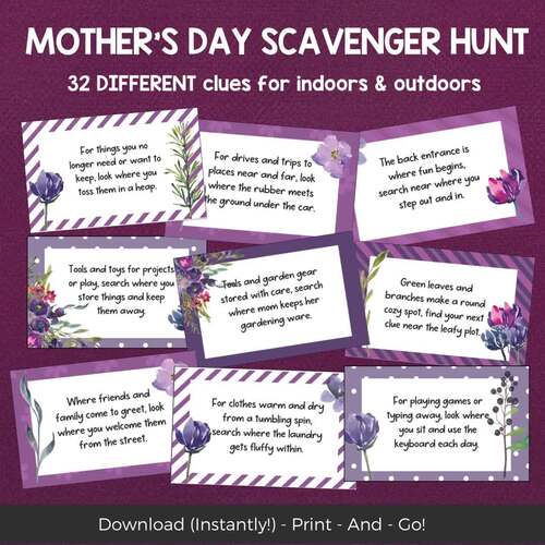 Mothers Day Scavenger Hunt Activity - Indoors and Outdoor Treasure Hunt ...