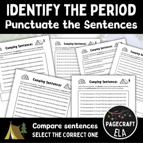 Punctuating Simple Sentences Comparison Worksheets with Camping Theme